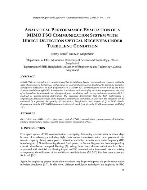 Analytical Performance Evaluation Of A Mimo Fso Communication System