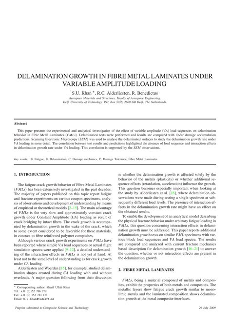 pdf delamination growth in fibre metal laminates under variable