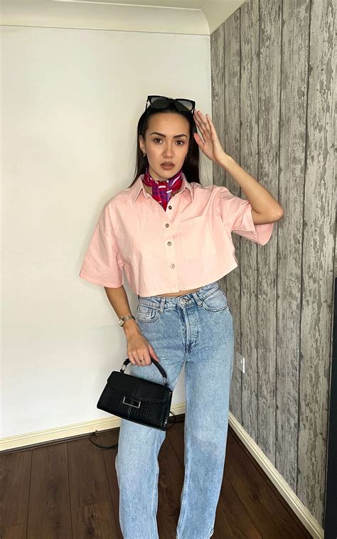 Peach Cropped Button Up Shirt Misstruth Silkfred Peach Top