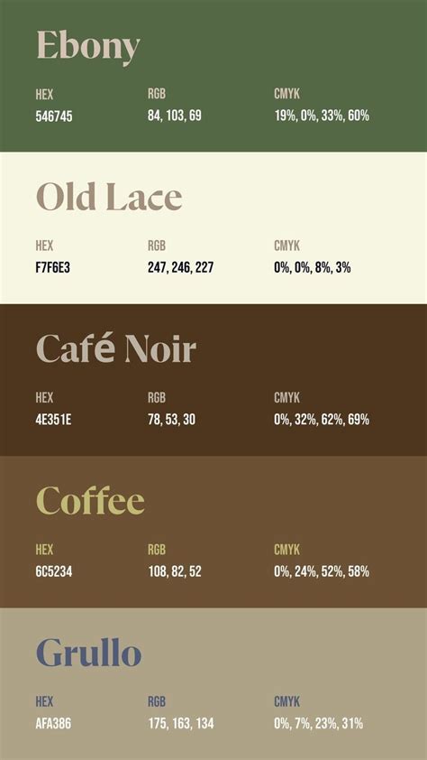 Vintage Palette Coffee Color Palette Hex Codes Light Academia Color