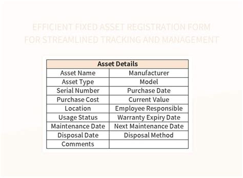 Free Fixed Assets Registration Form Templates For Google Sheets And Microsoft Excel Slidesdocs