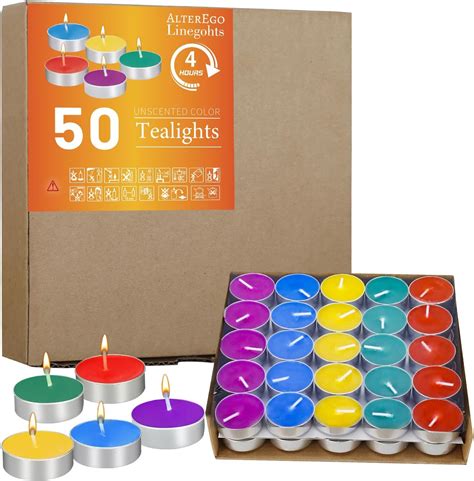 50 Velas Sin Perfume De Colores Surtidos 4 Horas De Tiempo De