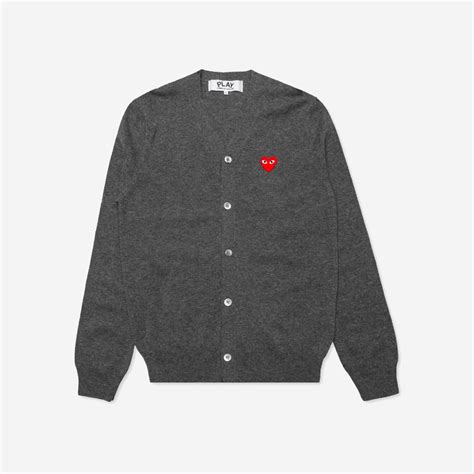 플레이 꼼데가르송 레드 하트 니트 가디건 그레이 Play Comme Des Garcons Kream