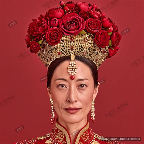 Ai创作图中式新娘头饰 中式婚礼头饰 凤冠霞帔婚纱照结婚照 中式新娘插画 中式婚礼女子坐像 新娘妆礼冠 国潮凤冠霞 秀禾头饰 中式婚礼新娘 凤冠霞帔 蒙古族女性头冠 新娘中式婚嫁 蜡像新娘凤冠