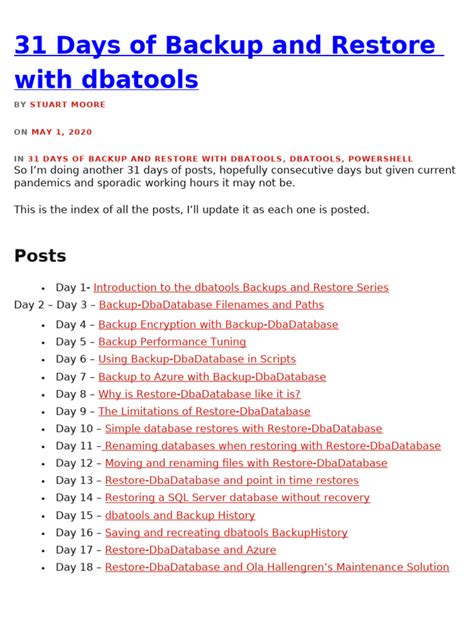 31 Days Of Backup And Restore With Dbatools Pdf Backup Databases