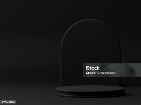 3d 렌더링 고급 검정 테마 실린더 받침대 또는 빈 배경에 벽 패널이 있는 제품 쇼케이스 디스플레이를 위한 연단 3d 모형 그림 3차원 형태에 대한 스톡 사진 및 기타