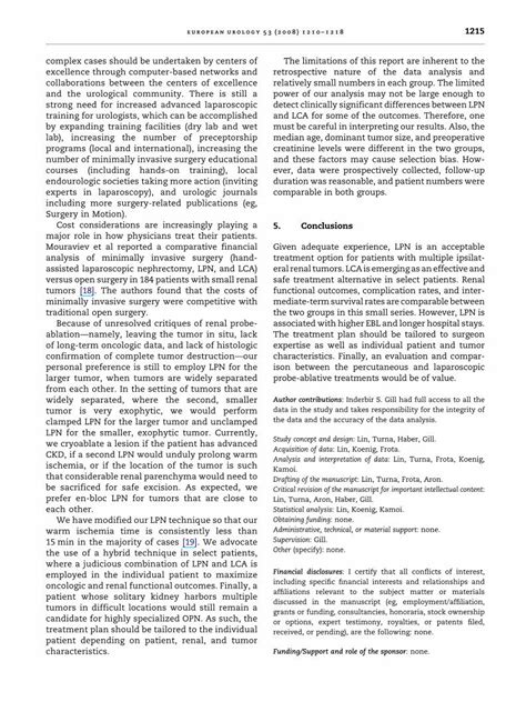 Pdf Laparoscopic Partial Nephrectomy Versus Laparoscopic Cryoablation