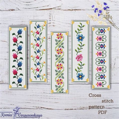 Floral Bookmark Cross Stitch Pattern Easy Flower Embroidery Digital