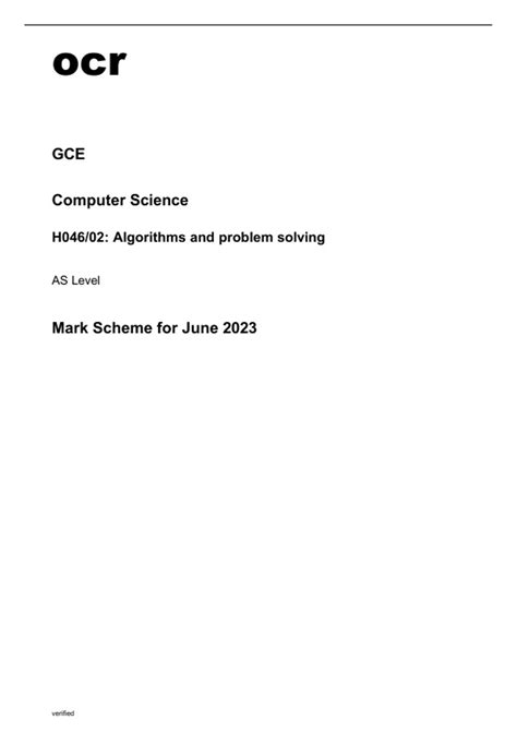 ocr as level computer science h046 02 june2023 mark scheme as level