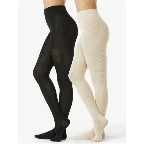 Joyspun Womens Ribbed And Pointelle Tights 2 Pack Sizes S To Xl