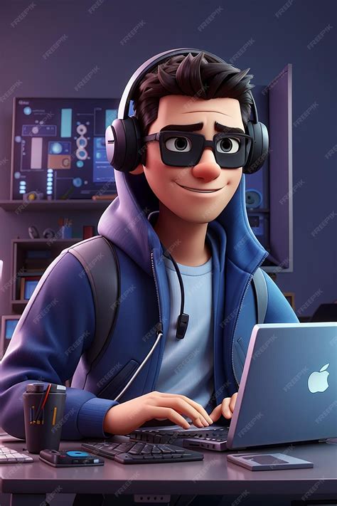 Premium Photo Computer Hacker Cartoon Character Sneaky 3d Animation Style