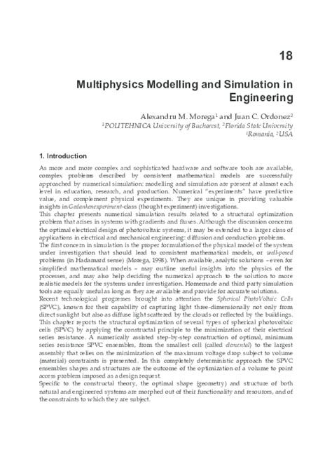 Pdf Multiphysics Modelling And Simulation In Engineering