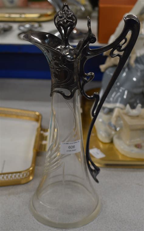 Wmf Art Nouveau Style White Metal Mounted Claret Jug