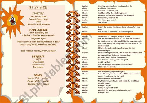 MENU DIALOGUE ESL Worksheet By Jannabanna