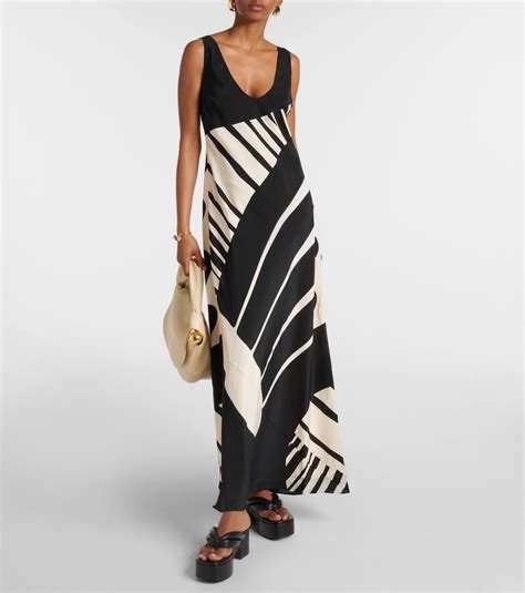 Arte Printed Silk Satin Slip Dress In Black Sir Mytheresa