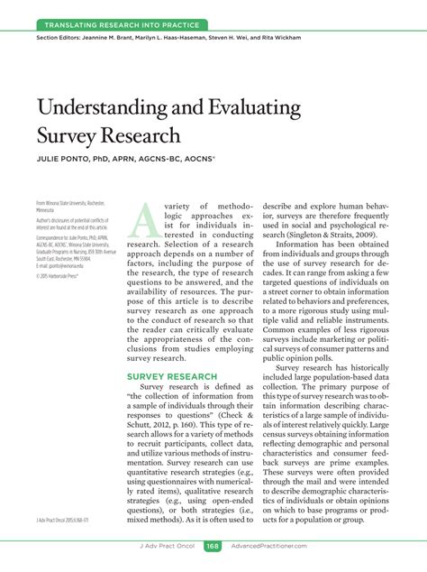 Pdf Understanding And Evaluating Survey Research
