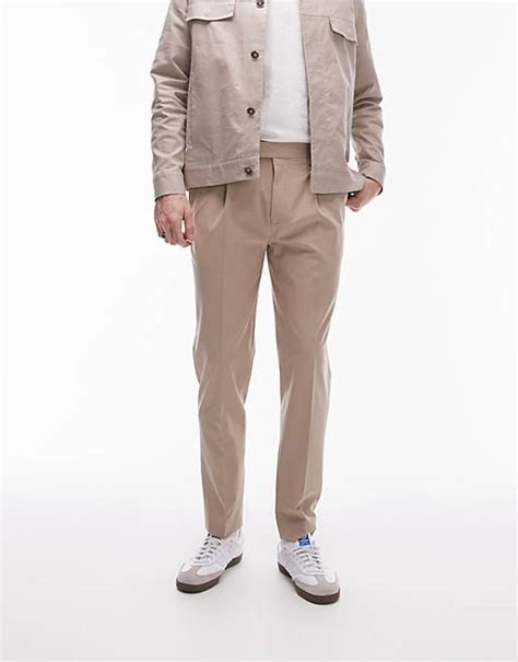 Topman Taper Trousers In Stone Asos