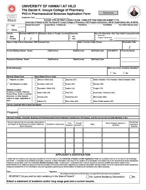 Fillable Online Pharmacy Uhh Hawaii UNIVERSITY OF HAWAII AT HILO The