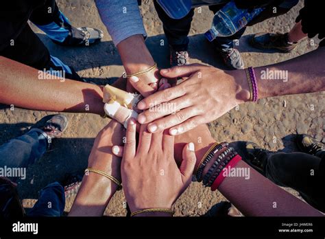 Group People Joining Hands Together Stock Photo Alamy