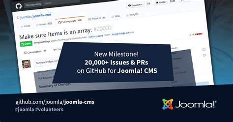 joomla new milestone reached on github 20 000 issues