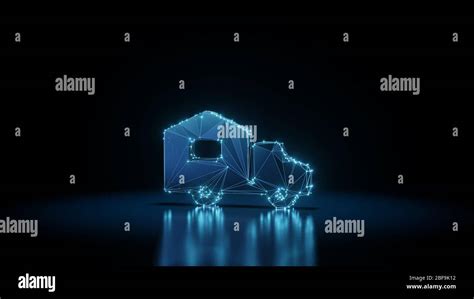 3d Rendering Wireframe Digital Techno Neon Glowing Symbol Of Moving Car With Shining Dots On