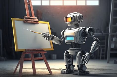 인공 지능 Ai 로봇 아티스트 페인트 또는 생성된 그림 텍스트에서 이미지 생성 Generative Ai 프리미엄 사진