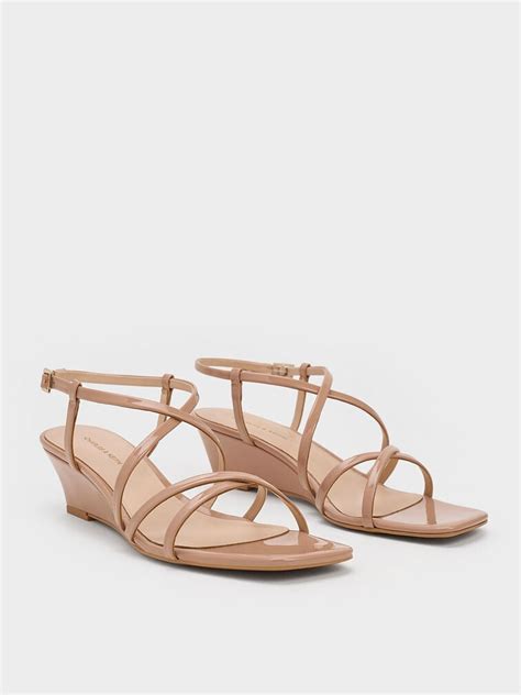 Nude Strappy Wedge Sandals Charles And Keith Hk