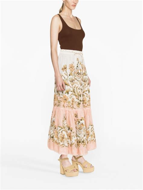 ZIMMERMANN Chintz Floral Print Linen Midi Skirt Farfetch