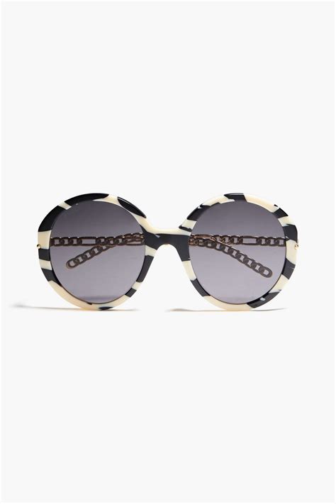Gucci Round Frame Zebra Print Acetate Sunglasses The Outnet