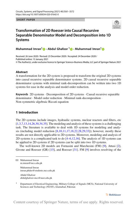 Transformation Of 2d Roesser Into Causal Recursive Separable