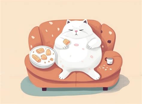 Premium Ai Image A Super Fat White And Cute Cat Is Take A Nap And Eat