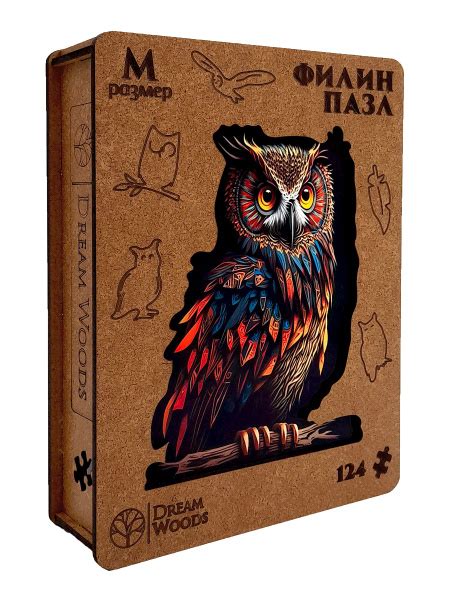 Деревянный пазл для взрослых и детей Dream Woods Филин / 124 детали, 26 ...