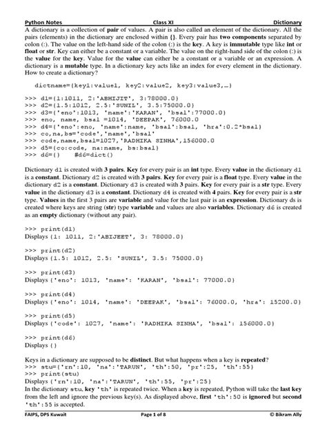 Python Dictionary Pdf Software Development Computer Science