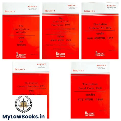 Brights Combo Of 5 Bare Acts Ipc Crpc Cpc Constitution Of India Indian Evidence Act Diglot