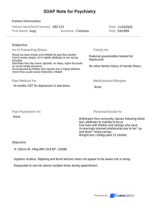 Soap Notes For Psychiatry Template And Example Free Pdf Download
