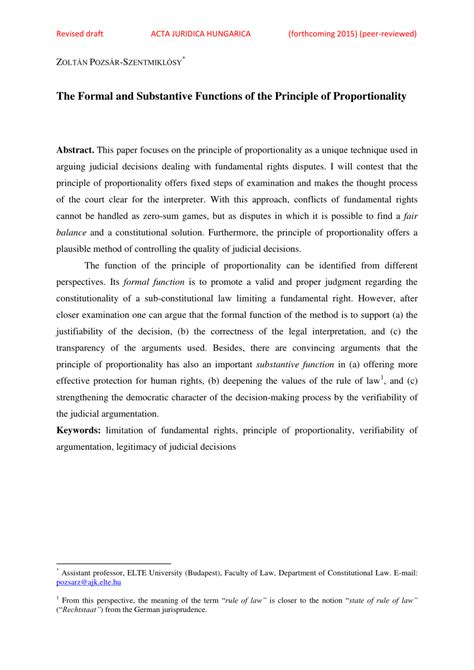Pdf The Formal And Substantive Functions Of The Principle Of Proportionality