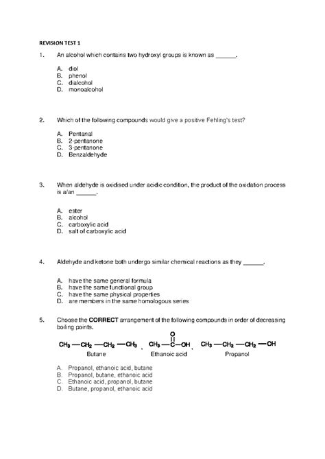 Revision Test 1 2024 The Revison Revision Test 1 An Alcohol Which