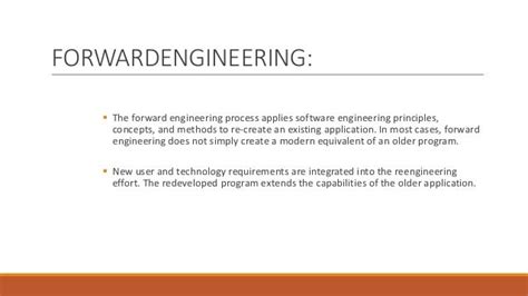reengineering including reverse and forward engineering