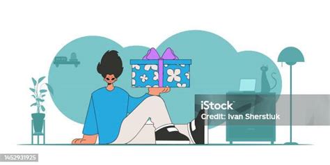 그 남자는 손에 선물이 든 상자를 들고 있습니다 휴일 선물 테마입니다 감정에 대한 스톡 벡터 아트 및 기타 이미지 감정 고객 구매 Istock