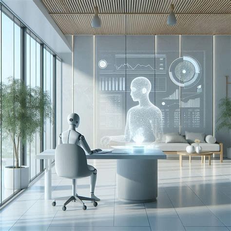 A Calm Focused Ai Analyst Working In A Minimalist Office Designed With A Zen Aesthetic Premium