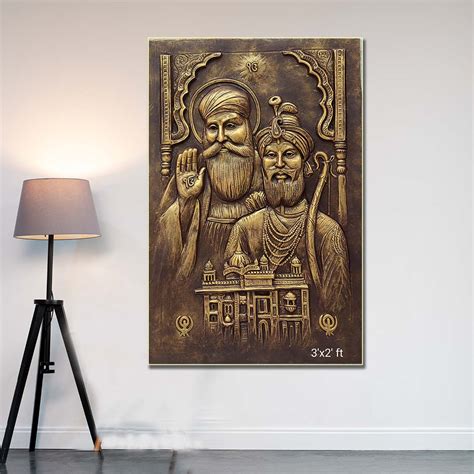 Guru Nanak And Guru Gobind Singh 3D Elevation Fiber Relief Mural Wall