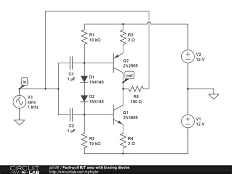 Push Pull BJT With Biasing Diodes CircuitLab