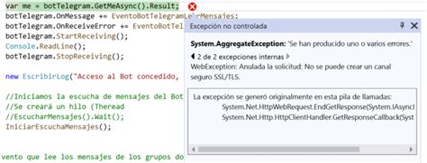 Solución al error HttpRequestException Error al enviar la solicitud WebException Anulada la
