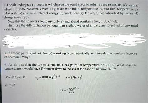 Solved The Air Undergoes A Process In Which Pressure P ﻿and