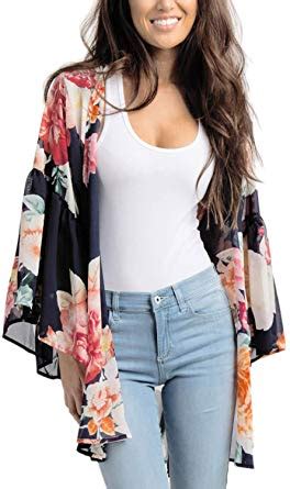 Chunoy Women Floral Print Kimono Cardigan