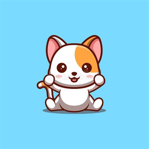 Gato Branco Sentando Excitante Criativo E Bonitinho Desenho Do Mascote