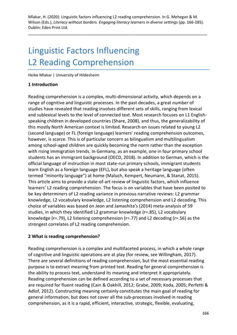 Pdf Linguistic Factors Influencing L2 Reading Comprehension