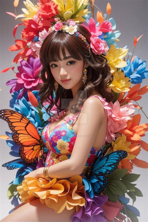 Colorful Flowers Girl Model Babe 3d By Xrebelyellx On Deviantart