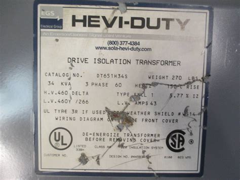 Hevi Duty Sola 34 Kva 460 Delta 460y 266 Dt651h34s Isolation