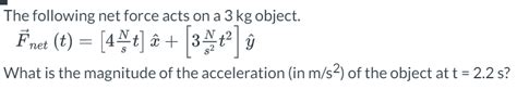 solved the following net force acts on a 3kg
